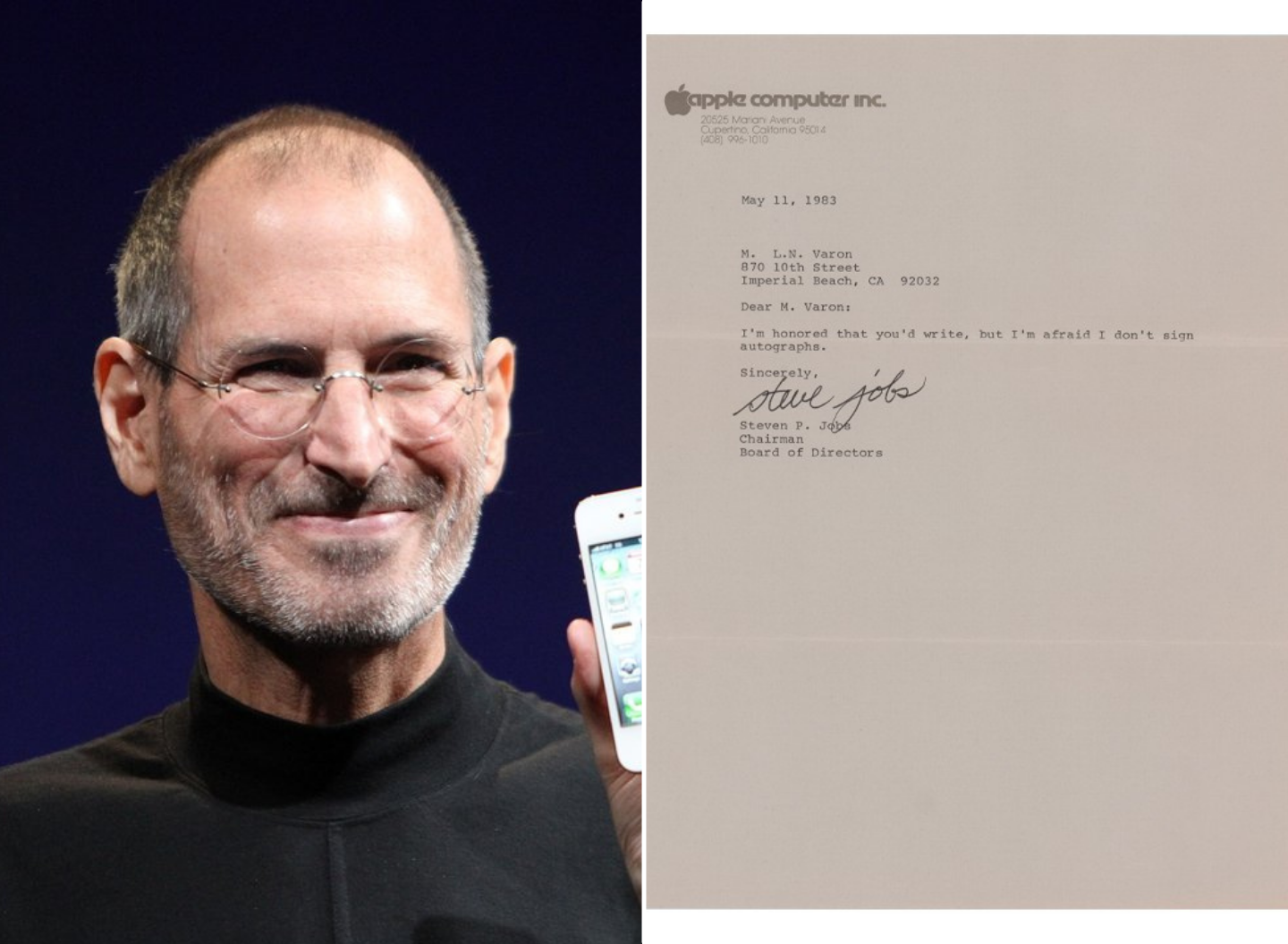 Une lettre signée par Steve Jobs vendue 279 000$ aux enchères