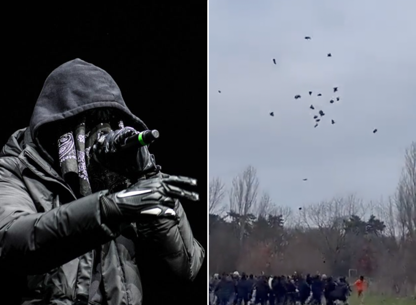 Ziak offre des bandanas lancés par un drone à ses fans au Bois de Vincennes